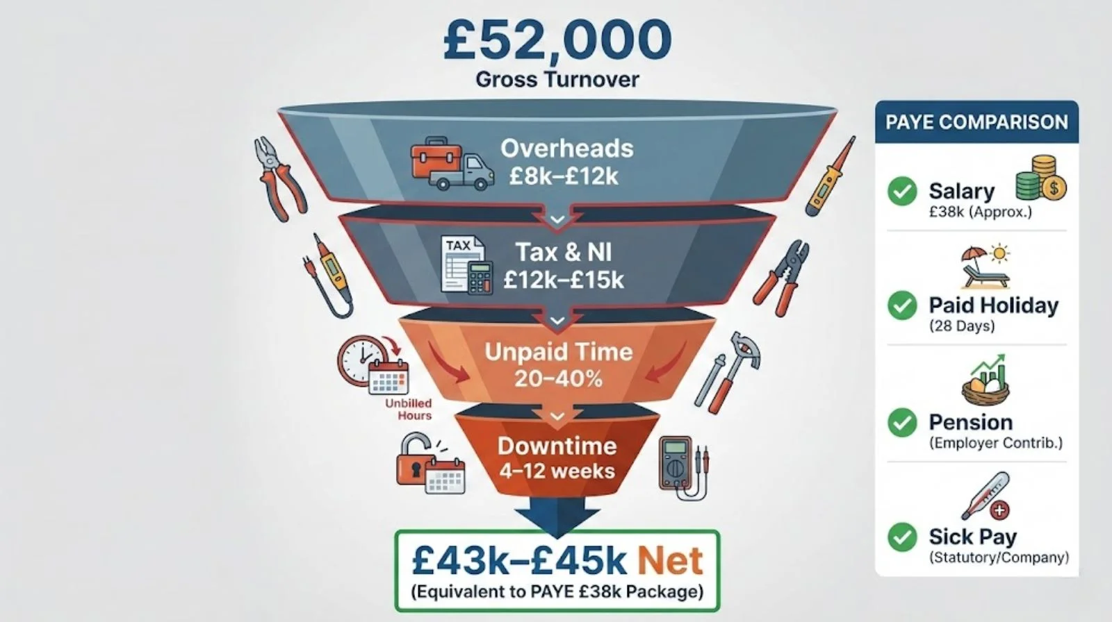 Self-Employment Impact on Electrician Income | Gross 20-50% Higher, Net ...